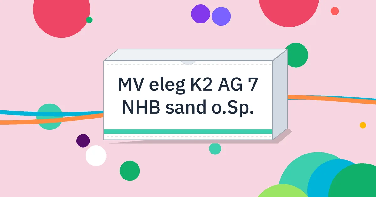 Symbolbild: Packung mit der Aufschrift MV eleg K2 AG 7 NHB sand o.Sp. (PZN 18929009) – Verfügbarkeit und Bezug in Apotheken in Frankfurt am Main