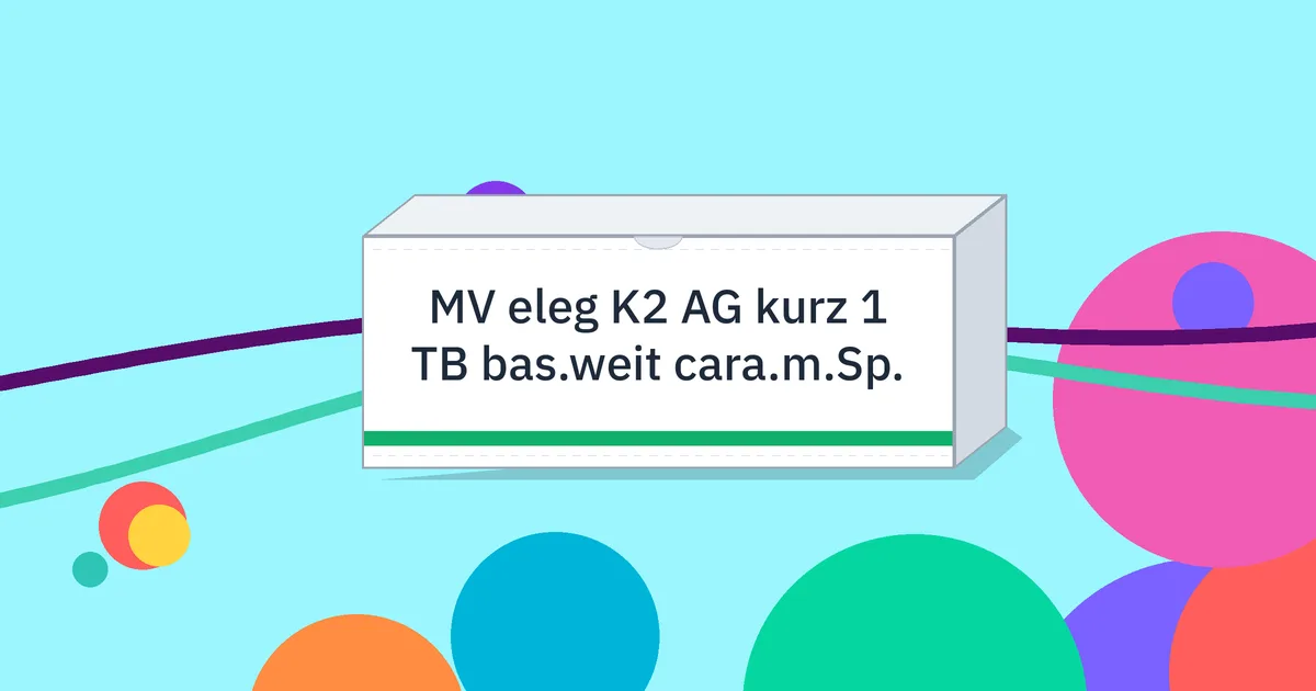 Symbolbild: Packung mit der Aufschrift MV eleg K2 AG kurz 1 TB bas.weit cara.m.Sp. (PZN 00190845) – Verfügbarkeit und Bezug in Apotheken in Frankfurt am Main