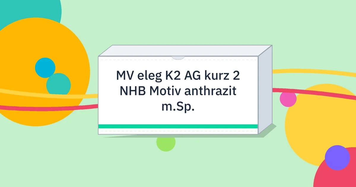 Symbolbild: Packung mit der Aufschrift MV eleg K2 AG kurz 2 NHB Motiv anthrazit m.Sp. (PZN 15707395) – Verfügbarkeit und Bezug in Apotheken in Frankfurt am Main