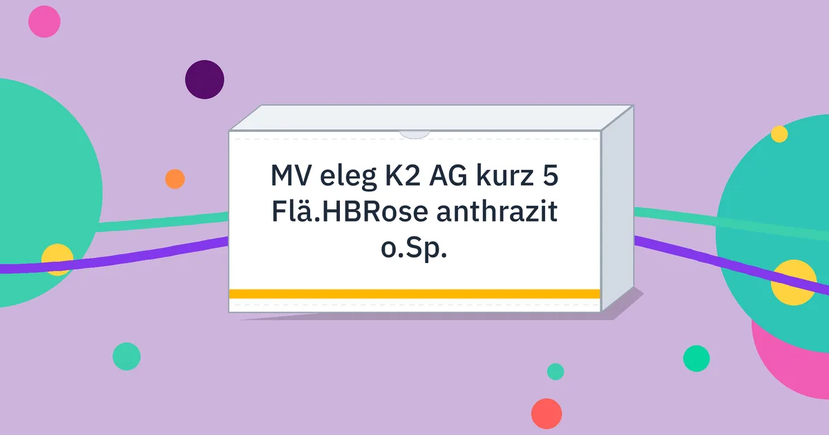 Symbolbild: Packung mit der Aufschrift MV eleg K2 AG kurz 5 Flä.HBRose anthrazit o.Sp. (PZN 15703457) – Verfügbarkeit und Bezug in Apotheken in Frankfurt am Main