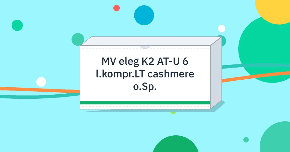 Symbolbild: Packung mit der Aufschrift MV eleg K2 AT-U 6 l.kompr.LT cashmere o.Sp. (PZN 15289696) – Verfügbarkeit und Bezug in Apotheken in Frankfurt am Main