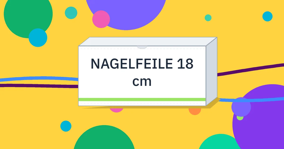 Symbolbild: Packung mit der Aufschrift NAGELFEILE 18 cm (PZN 00069865) – Verfügbarkeit und Bezug in Apotheken in Frankfurt am Main