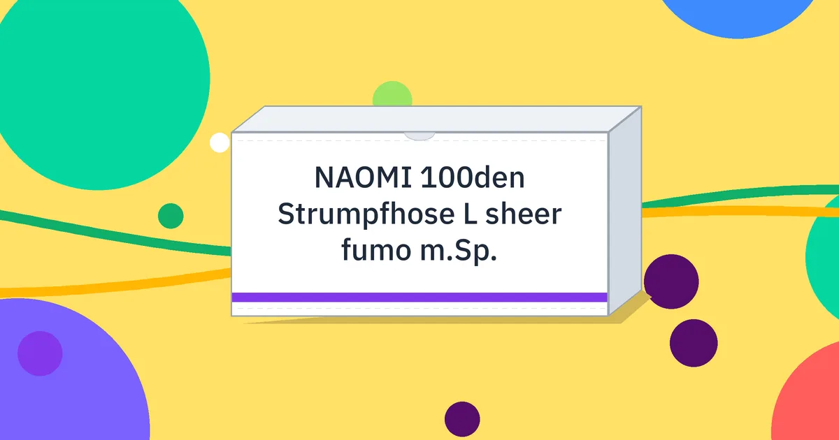 Symbolbild: Packung mit der Aufschrift NAOMI 100den Strumpfhose L sheer fumo m.Sp. (PZN 16177114) – Verfügbarkeit und Bezug in Apotheken in Frankfurt am Main