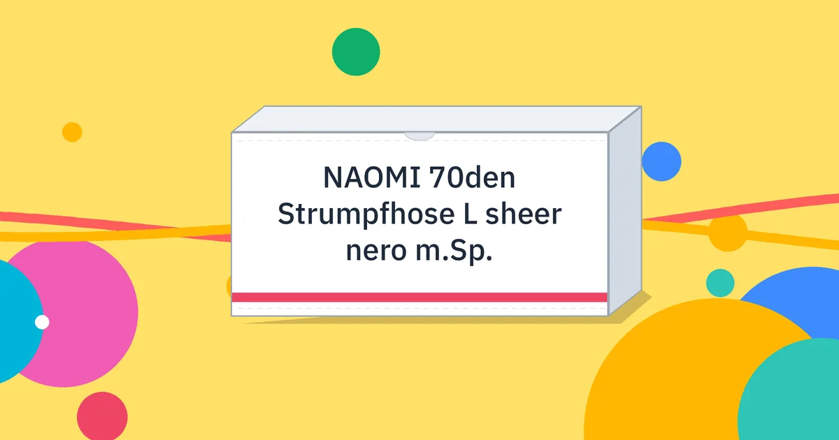 Symbolbild: Packung mit der Aufschrift NAOMI 70den Strumpfhose L sheer nero m.Sp. (PZN 16179515) – Verfügbarkeit und Bezug in Apotheken in Frankfurt am Main