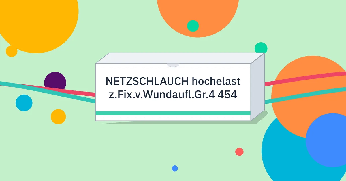 Symbolbild: Packung mit der Aufschrift NETZSCHLAUCH hochelast z.Fix.v.Wundaufl.Gr.4 454 (PZN 04303855) – Verfügbarkeit und Bezug in Apotheken in Frankfurt am Main
