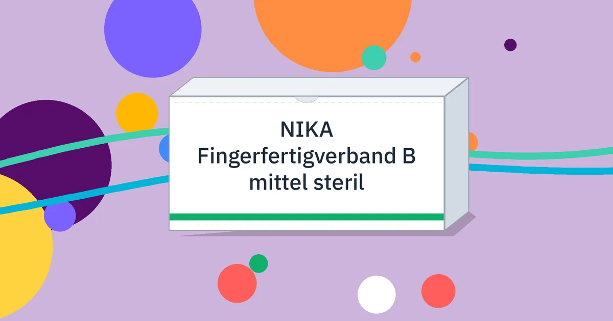Symbolbild: Packung mit der Aufschrift NIKA Fingerfertigverband B mittel steril (PZN 19529223) – Verfügbarkeit und Bezug in Apotheken in Frankfurt am Main