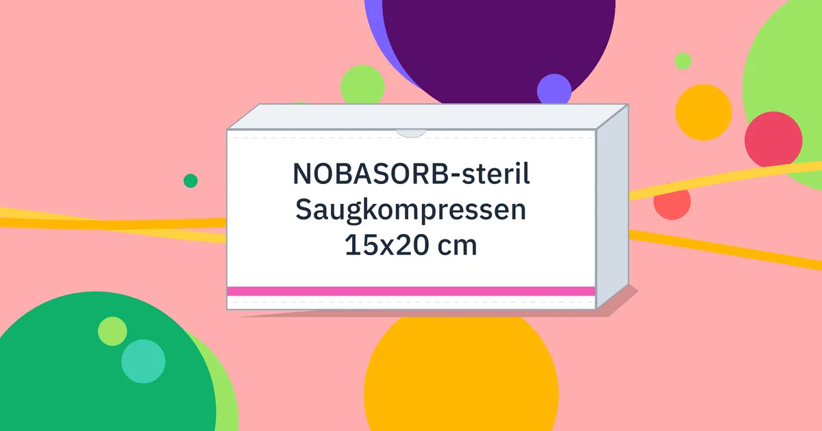 Symbolbild: Packung mit der Aufschrift NOBASORB-steril Saugkompressen 15x20 cm (PZN 11606042) – Verfügbarkeit und Bezug in Apotheken in Frankfurt am Main