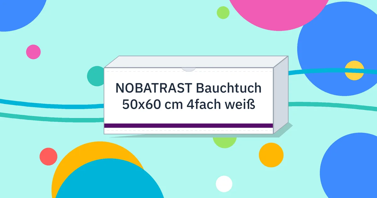 Symbolbild: Packung mit der Aufschrift NOBATRAST Bauchtuch 50x60 cm 4fach weiß (PZN 08405423) – Verfügbarkeit und Bezug in Apotheken in Frankfurt am Main