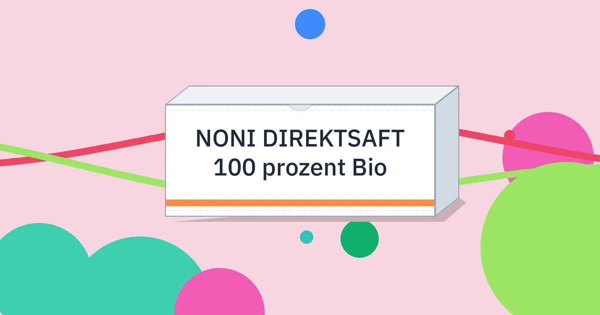 Symbolbild: Packung mit der Aufschrift NONI DIREKTSAFT 100 prozent Bio (PZN 14309385) – Verfügbarkeit und Bezug in Apotheken in Frankfurt am Main