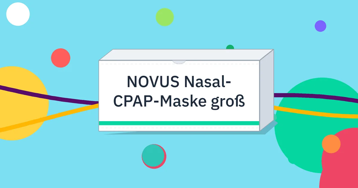 Symbolbild: Packung mit der Aufschrift NOVUS Nasal-CPAP-Maske groß (PZN 16788119) – Verfügbarkeit und Bezug in Apotheken in Frankfurt am Main