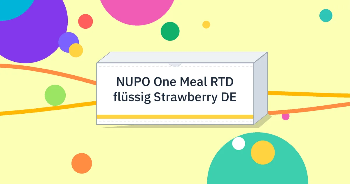 Symbolbild: Packung mit der Aufschrift NUPO One Meal RTD flüssig Strawberry DE (PZN 20894850) – Verfügbarkeit und Bezug in Apotheken in Frankfurt am Main