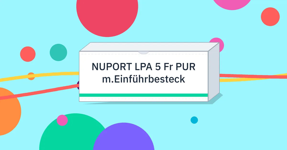 Symbolbild: Packung mit der Aufschrift NUPORT LPA 5 Fr PUR m.Einführbesteck (PZN 10269418) – Verfügbarkeit und Bezug in Apotheken in Frankfurt am Main