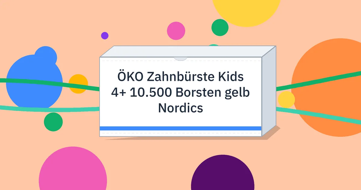 Symbolbild: Packung mit der Aufschrift ÖKO Zahnbürste Kids 4+ 10.500 Borsten gelb Nordics (PZN 19513216) – Verfügbarkeit und Bezug in Apotheken in Frankfurt am Main