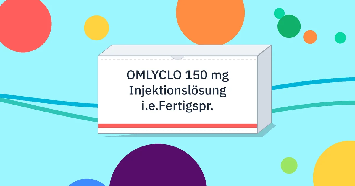 Symbolbild: Packung mit der Aufschrift OMLYCLO 150 mg Injektionslösung i.e.Fertigspr. (PZN 20370822) – Verfügbarkeit und Bezug in Apotheken in Frankfurt am Main