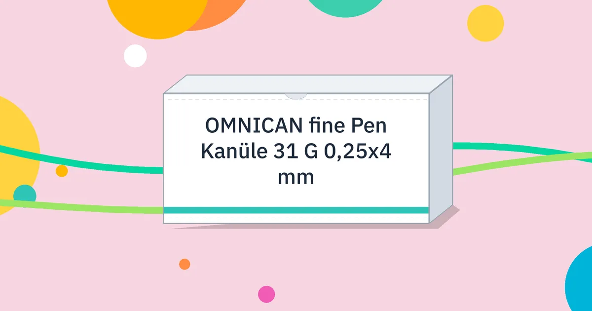 Symbolbild: Packung mit der Aufschrift OMNICAN fine Pen Kanüle 31 G 0,25x4 mm (PZN 16313592) – Verfügbarkeit und Bezug in Apotheken in Frankfurt am Main