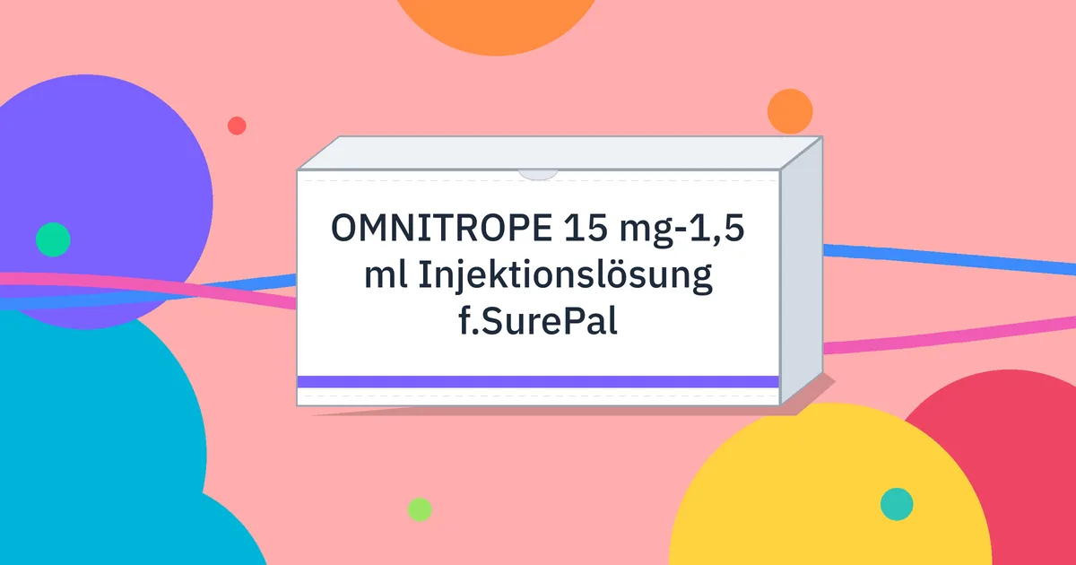 Symbolbild: Packung mit der Aufschrift OMNITROPE 15 mg-1,5 ml Injektionslösung f.SurePal (PZN 19630123) – Verfügbarkeit und Bezug in Apotheken in Frankfurt am Main