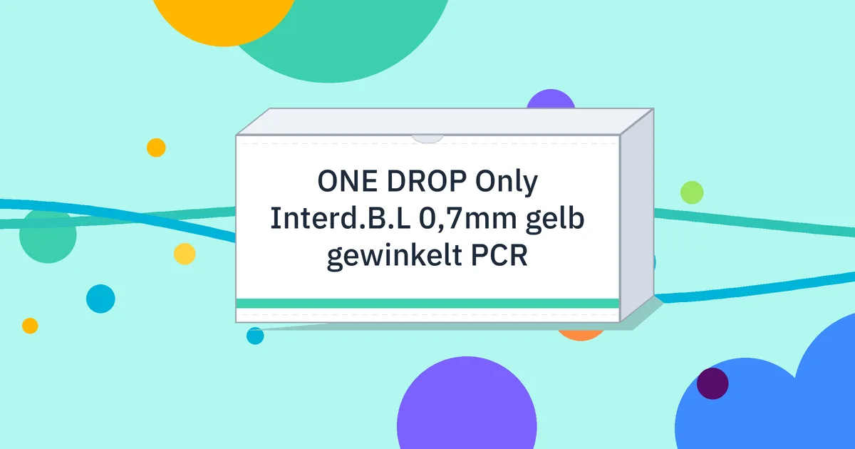 Symbolbild: Packung mit der Aufschrift ONE DROP Only Interd.B.L 0,7mm gelb gewinkelt PCR (PZN 19800921) – Verfügbarkeit und Bezug in Apotheken in Frankfurt am Main