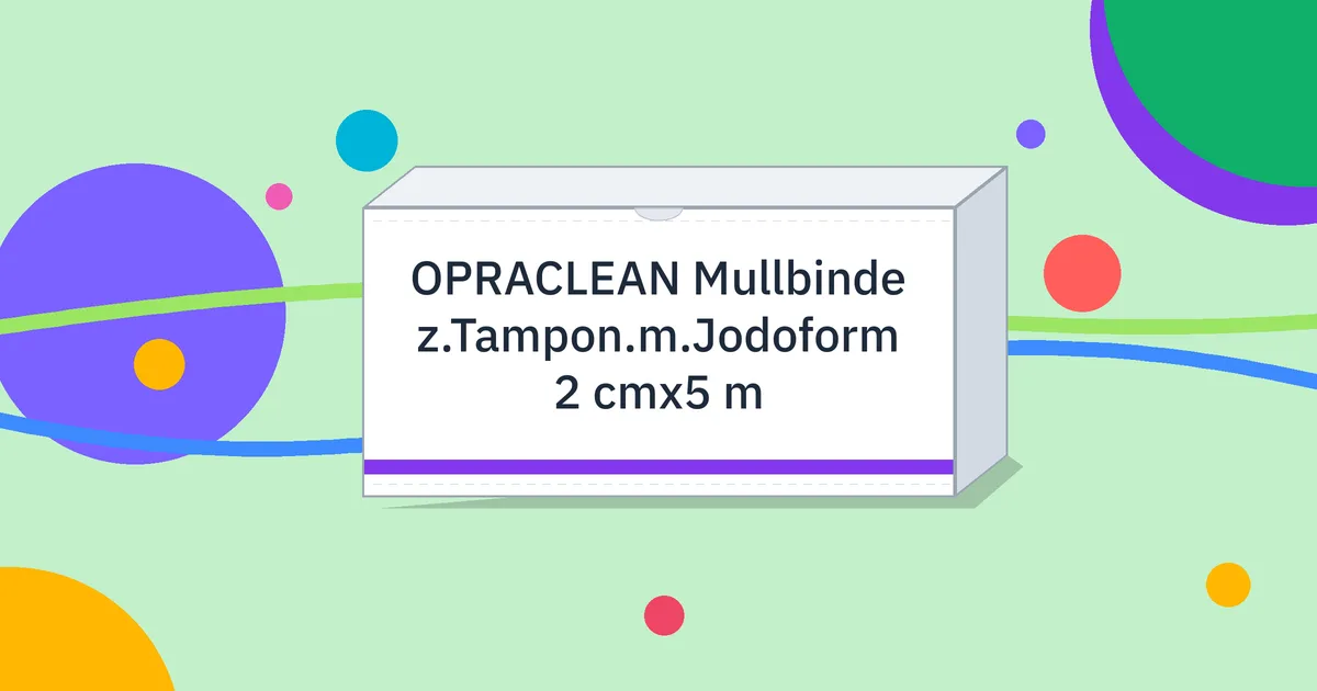 Symbolbild: Packung mit der Aufschrift OPRACLEAN Mullbinde z.Tampon.m.Jodoform 2 cmx5 m (PZN 04436906) – Verfügbarkeit und Bezug in Apotheken in Frankfurt am Main