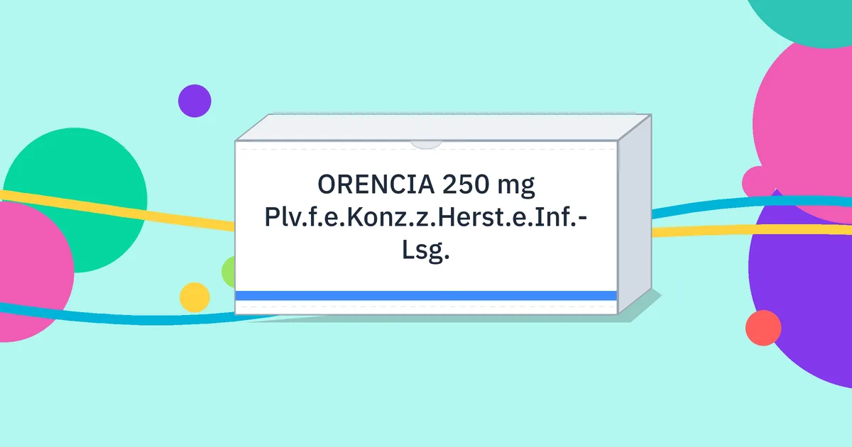Symbolbild: Packung mit der Aufschrift ORENCIA 250 mg Plv.f.e.Konz.z.Herst.e.Inf.-Lsg. (PZN 05520187) – Verfügbarkeit und Bezug in Apotheken in Frankfurt am Main