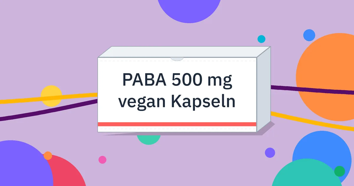Symbolbild: Packung mit der Aufschrift PABA 500 mg vegan Kapseln (PZN 17384536) – Verfügbarkeit und Bezug in Apotheken in Frankfurt am Main