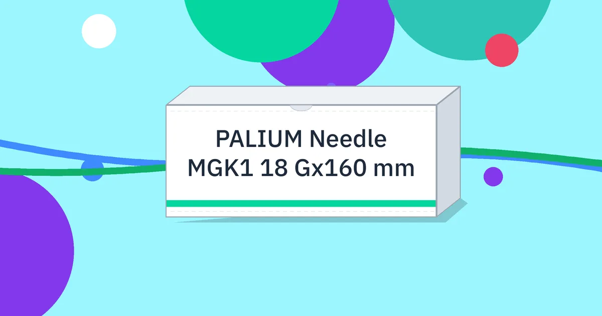 Symbolbild: Packung mit der Aufschrift PALIUM Needle MGK1 18 Gx160 mm (PZN 14383795) – Verfügbarkeit und Bezug in Apotheken in Frankfurt am Main