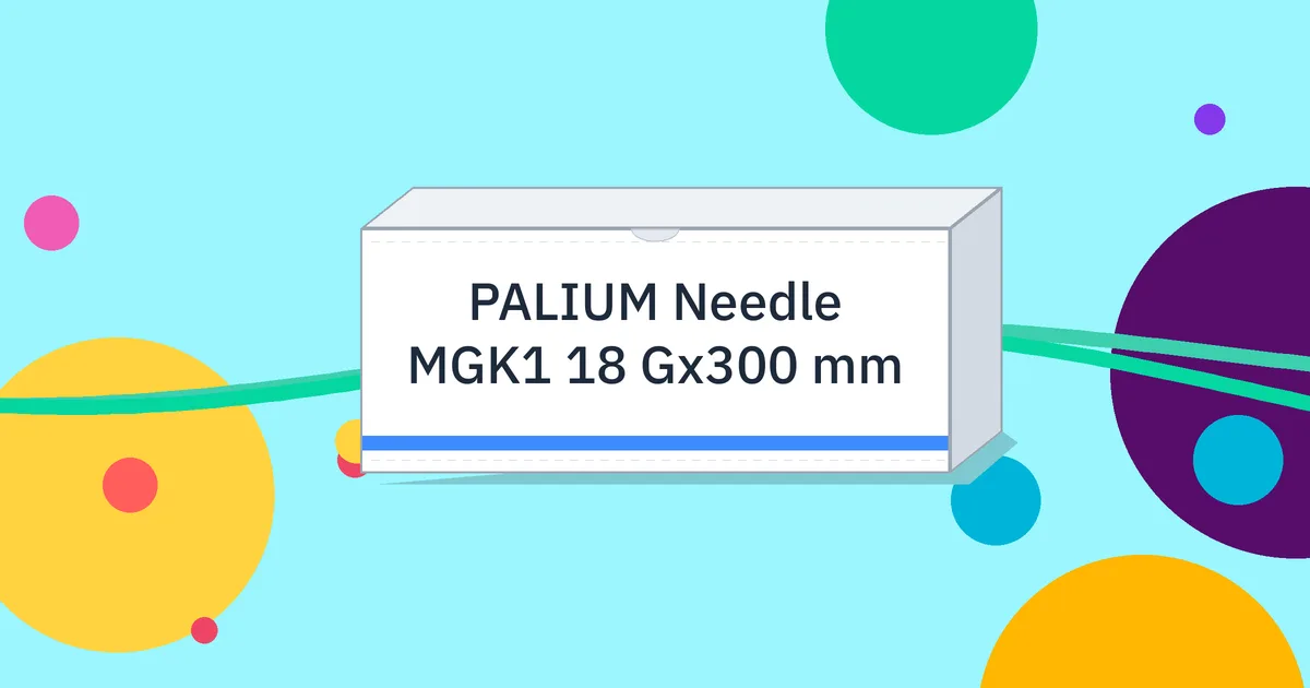 Symbolbild: Packung mit der Aufschrift PALIUM Needle MGK1 18 Gx300 mm (PZN 14383832) – Verfügbarkeit und Bezug in Apotheken in Frankfurt am Main