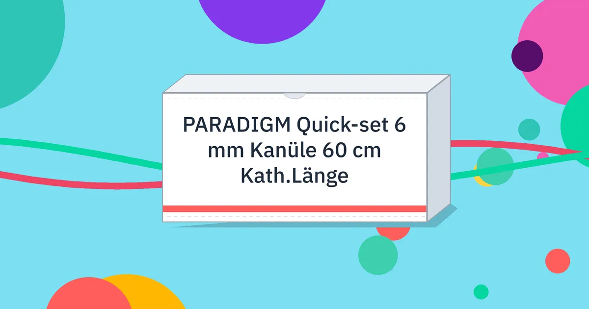 Symbolbild: Packung mit der Aufschrift PARADIGM Quick-set 6 mm Kanüle 60 cm Kath.Länge (PZN 01347941) – Verfügbarkeit und Bezug in Apotheken in Frankfurt am Main