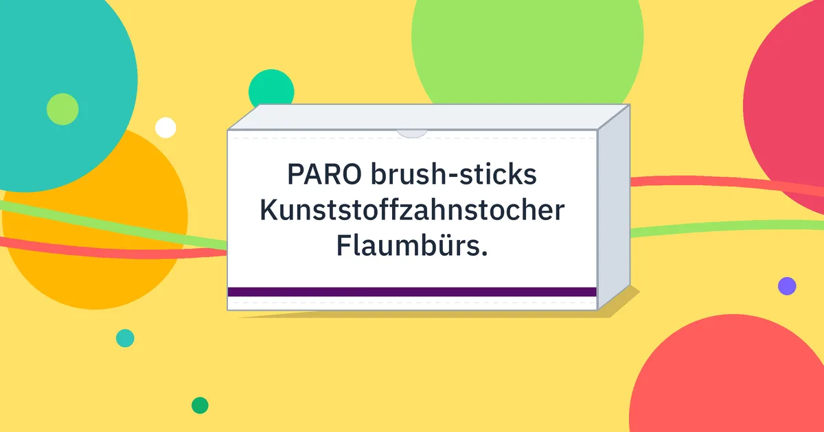 Symbolbild: Packung mit der Aufschrift PARO brush-sticks Kunststoffzahnstocher Flaumbürs. (PZN 17373076) – Verfügbarkeit und Bezug in Apotheken in Frankfurt am Main