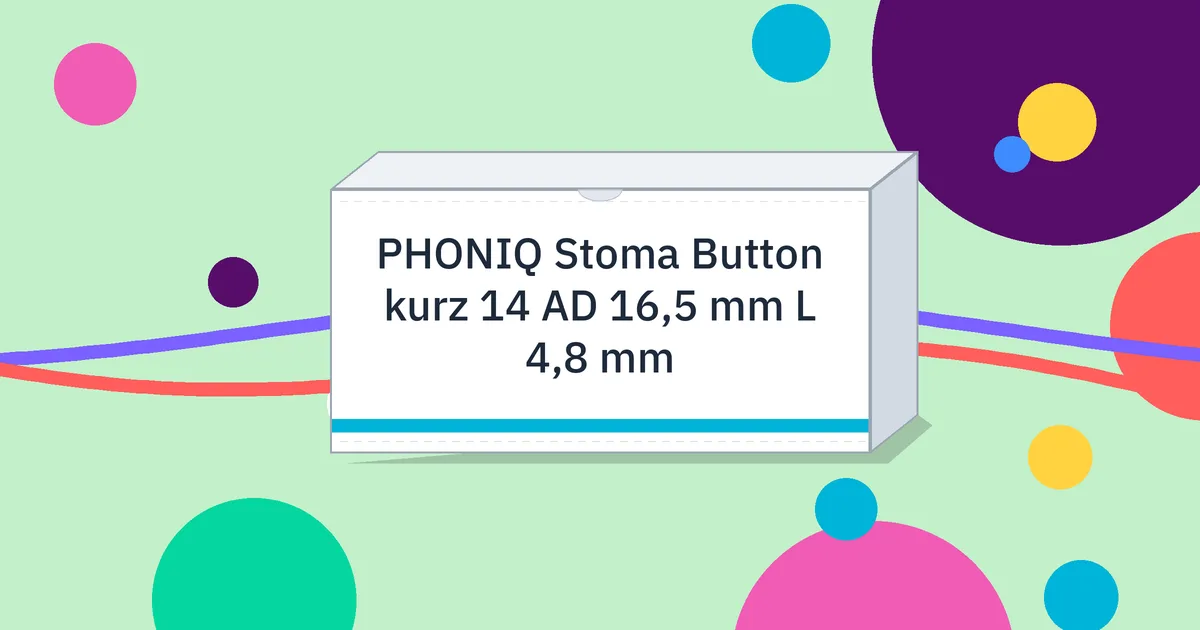 Symbolbild: Packung mit der Aufschrift PHONIQ Stoma Button kurz 14 AD 16,5 mm L 4,8 mm (PZN 17381555) – Verfügbarkeit und Bezug in Apotheken in Frankfurt am Main