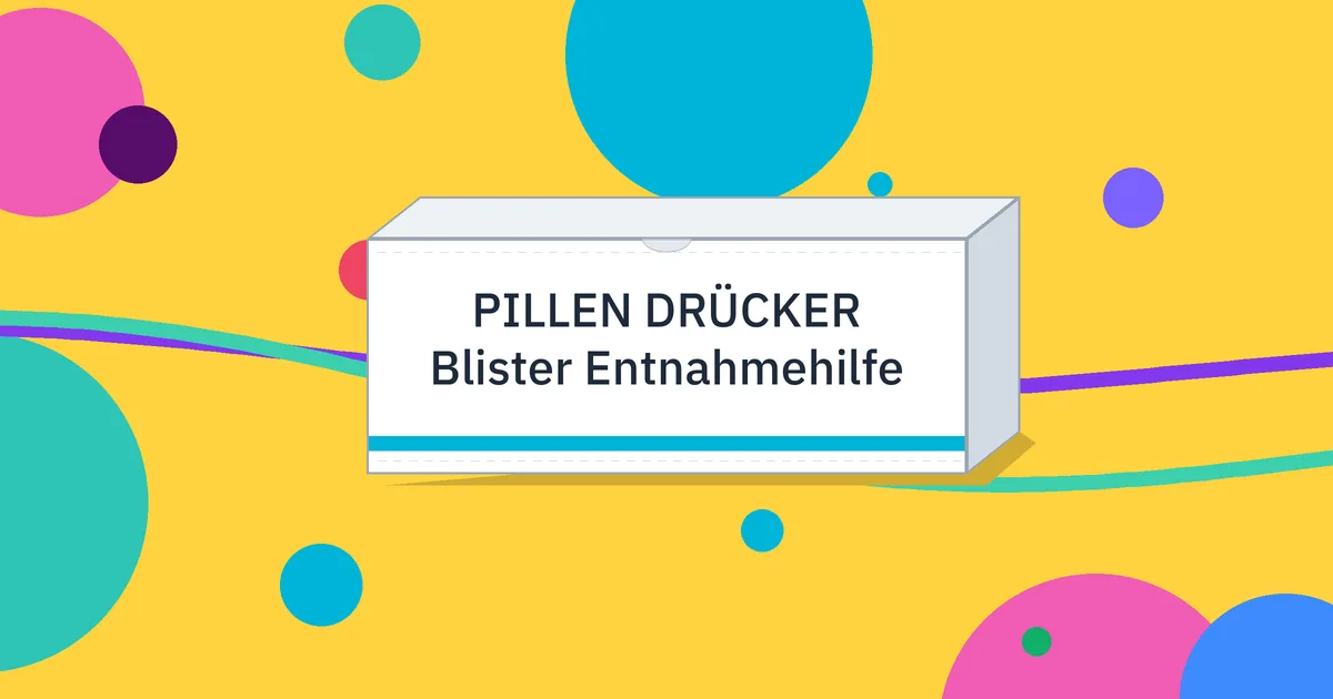 Symbolbild: Packung mit der Aufschrift PILLEN DRÜCKER Blister Entnahmehilfe (PZN 02700463) – Verfügbarkeit und Bezug in Apotheken in Frankfurt am Main