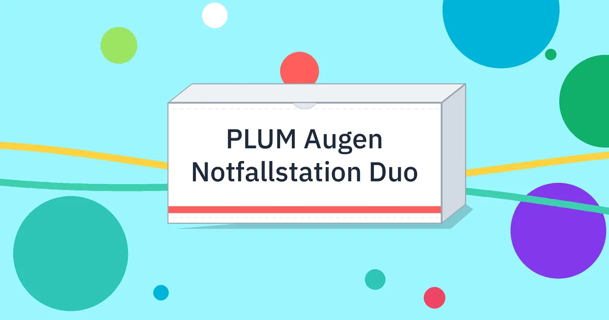 Symbolbild: Packung mit der Aufschrift PLUM Augen Notfallstation Duo (PZN 06134581) – Verfügbarkeit und Bezug in Apotheken in Frankfurt am Main