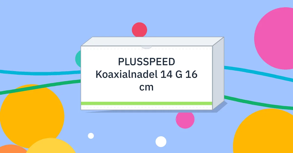 Symbolbild: Packung mit der Aufschrift PLUSSPEED Koaxialnadel 14 G 16 cm (PZN 05519221) – Verfügbarkeit und Bezug in Apotheken in Frankfurt am Main