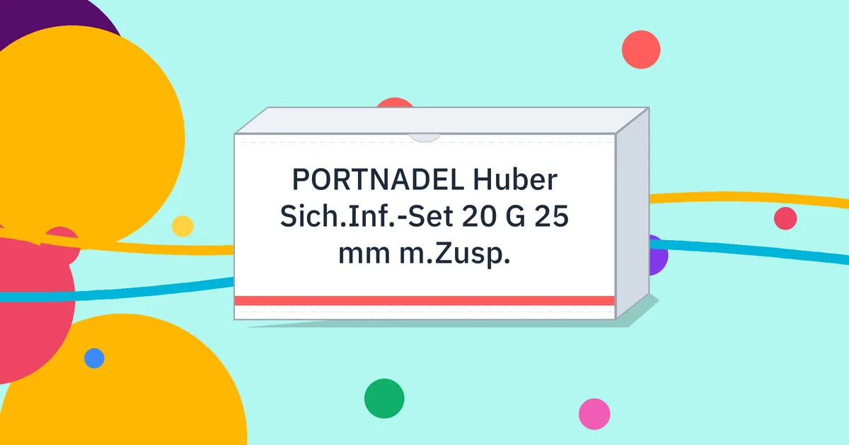 Symbolbild: Packung mit der Aufschrift PORTNADEL Huber Sich.Inf.-Set 20 G 25 mm m.Zusp. (PZN 16037324) – Verfügbarkeit und Bezug in Apotheken in Frankfurt am Main