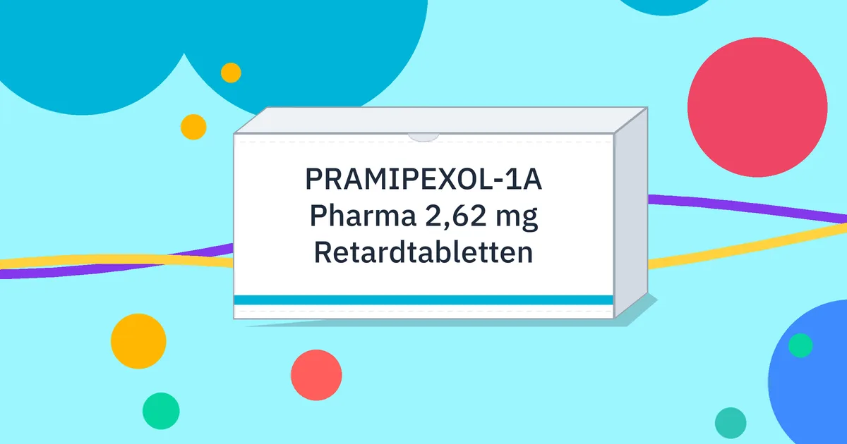 Symbolbild: Packung mit der Aufschrift PRAMIPEXOL-1A Pharma 2,62 mg Retardtabletten (PZN 07604391) – Verfügbarkeit und Bezug in Apotheken in Frankfurt am Main