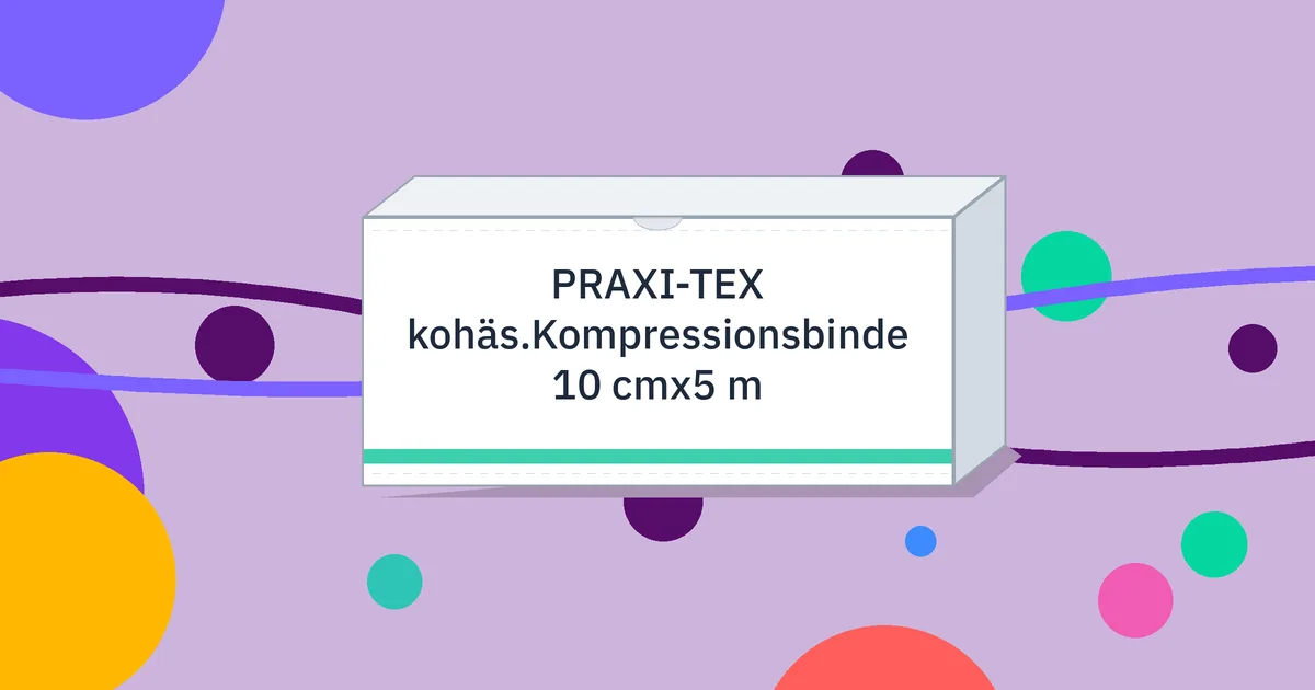 Symbolbild: Packung mit der Aufschrift PRAXI-TEX kohäs.Kompressionsbinde 10 cmx5 m (PZN 12827957) – Verfügbarkeit und Bezug in Apotheken in Frankfurt am Main