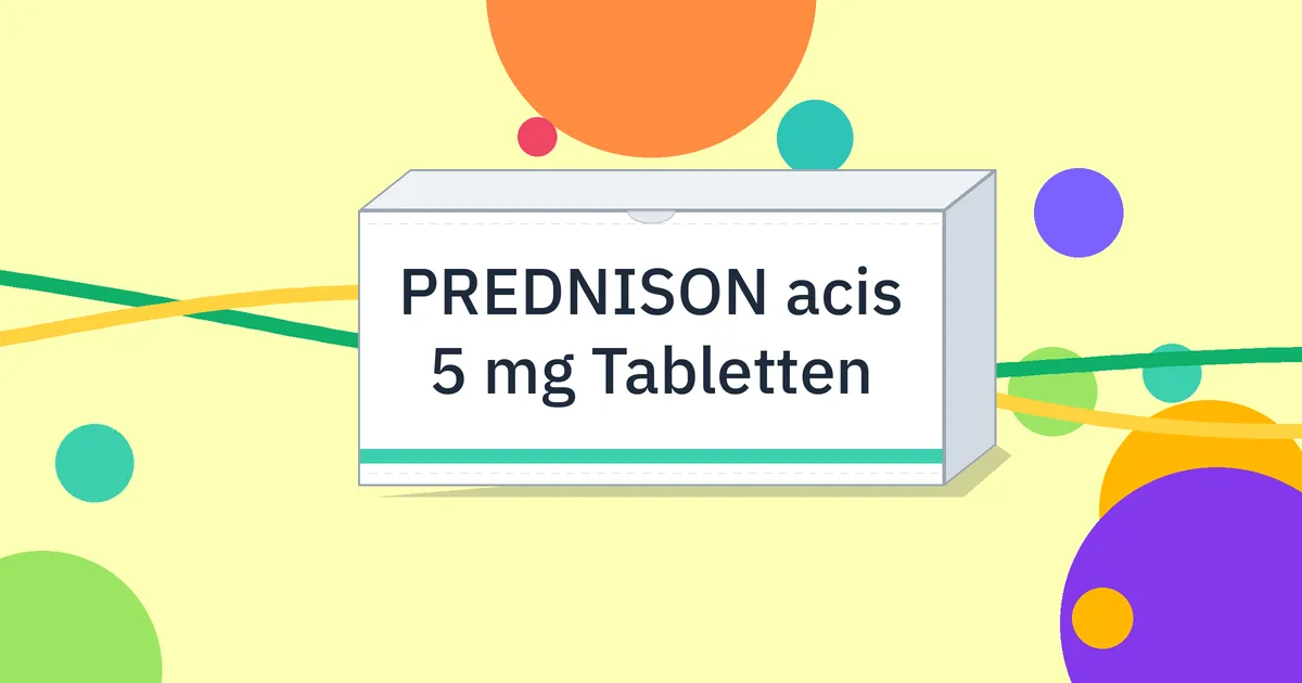 Symbolbild: Packung mit der Aufschrift PREDNISON acis 5 mg Tabletten (PZN 01998495) – Verfügbarkeit und Bezug in Apotheken in Frankfurt am Main
