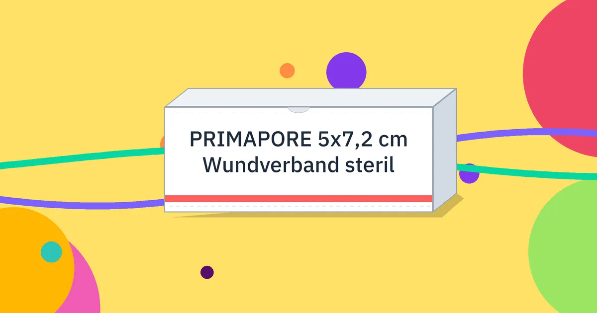 Symbolbild: Packung mit der Aufschrift PRIMAPORE 5x7,2 cm Wundverband steril (PZN 13422406) – Verfügbarkeit und Bezug in Apotheken in Frankfurt am Main