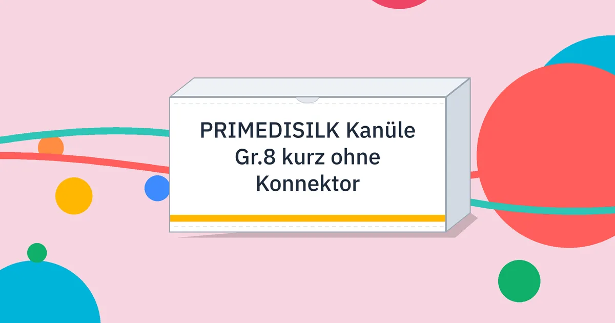 Symbolbild: Packung mit der Aufschrift PRIMEDISILK Kanüle Gr.8 kurz ohne Konnektor (PZN 10355721) – Verfügbarkeit und Bezug in Apotheken in Frankfurt am Main