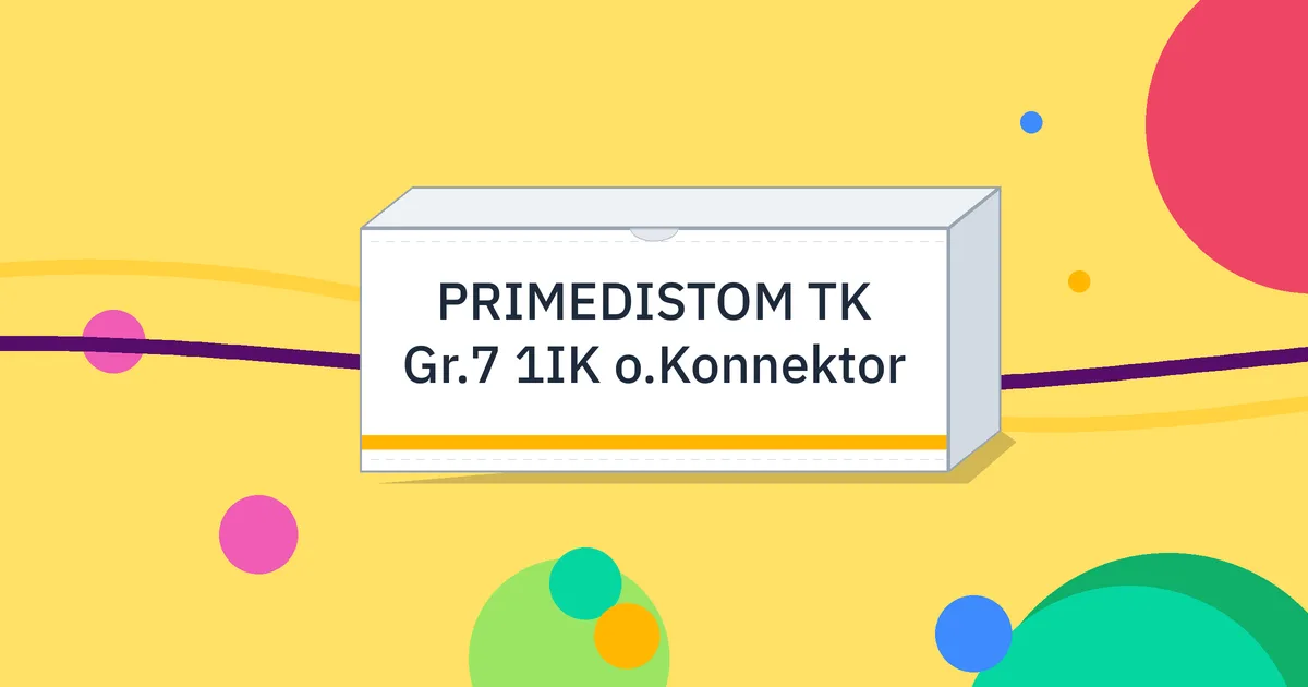 Symbolbild: Packung mit der Aufschrift PRIMEDISTOM TK Gr.7 1IK o.Konnektor (PZN 10316477) – Verfügbarkeit und Bezug in Apotheken in Frankfurt am Main