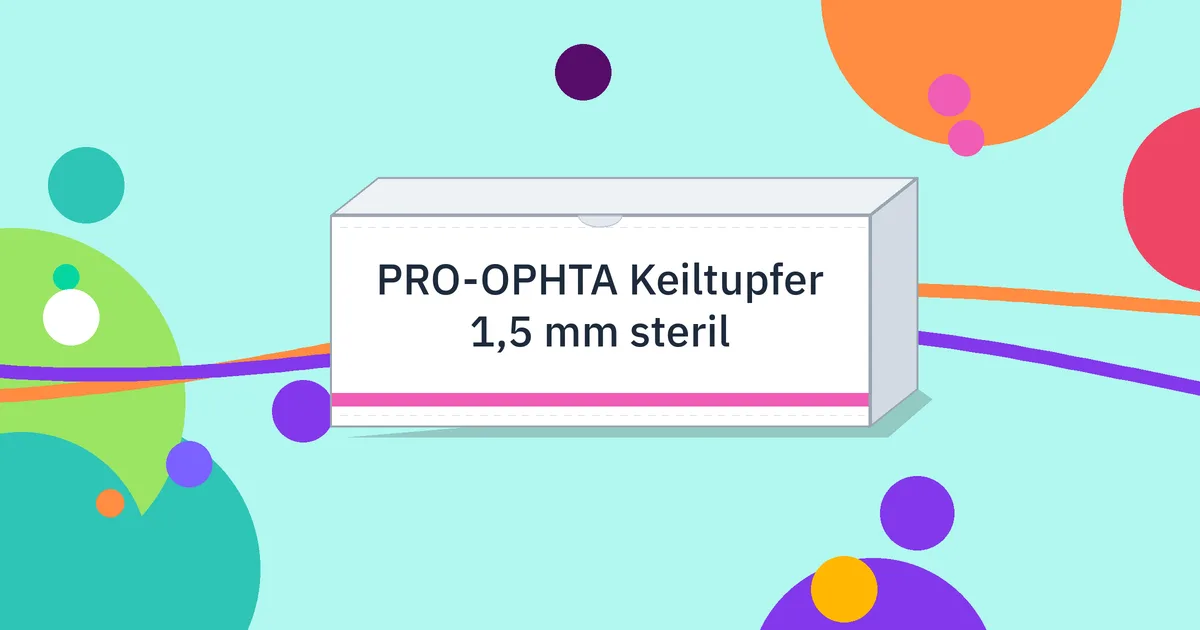 Symbolbild: Packung mit der Aufschrift PRO-OPHTA Keiltupfer 1,5 mm steril (PZN 18713083) – Verfügbarkeit und Bezug in Apotheken in Frankfurt am Main