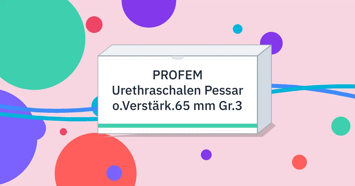 Symbolbild: Packung mit der Aufschrift PROFEM Urethraschalen Pessar o.Verstärk.65 mm Gr.3 (PZN 11672665) – Verfügbarkeit und Bezug in Apotheken in Frankfurt am Main