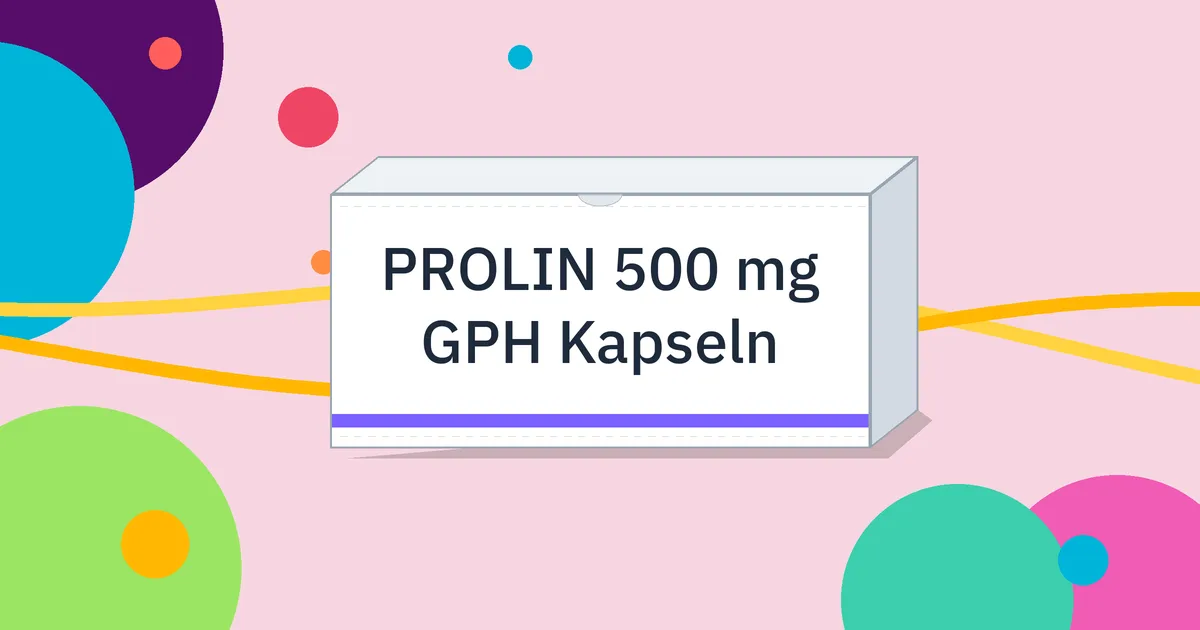 Symbolbild: Packung mit der Aufschrift PROLIN 500 mg GPH Kapseln (PZN 00128639) – Verfügbarkeit und Bezug in Apotheken in Frankfurt am Main