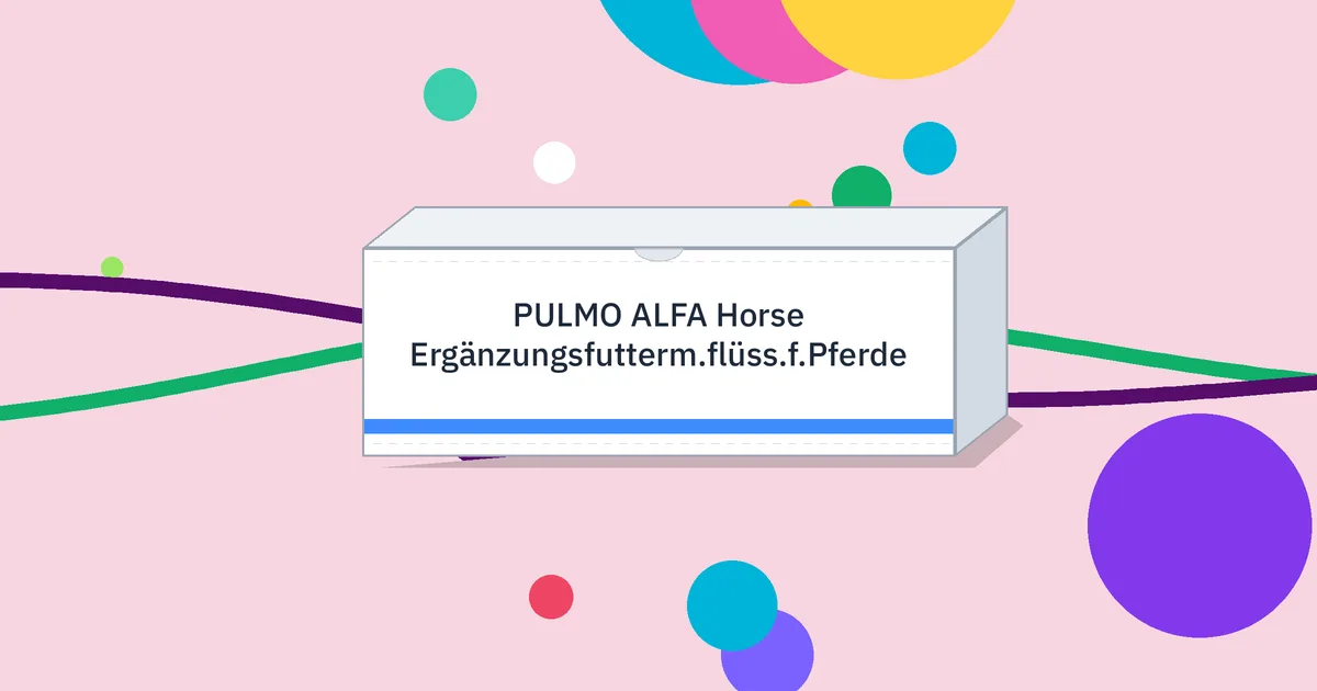 Symbolbild: Packung mit der Aufschrift PULMO ALFA Horse Ergänzungsfutterm.flüss.f.Pferde (PZN 13501117) – Verfügbarkeit und Bezug in Apotheken in Frankfurt am Main