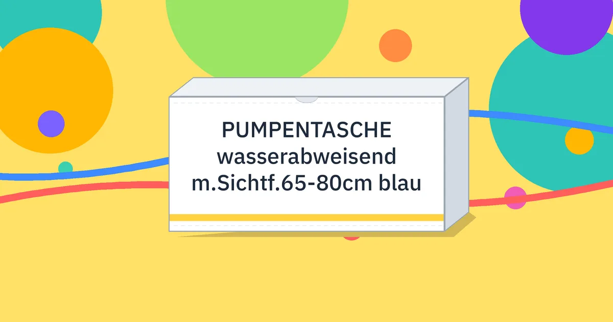 Symbolbild: Packung mit der Aufschrift PUMPENTASCHE wasserabweisend m.Sichtf.65-80cm blau (PZN 19117710) – Verfügbarkeit und Bezug in Apotheken in Frankfurt am Main