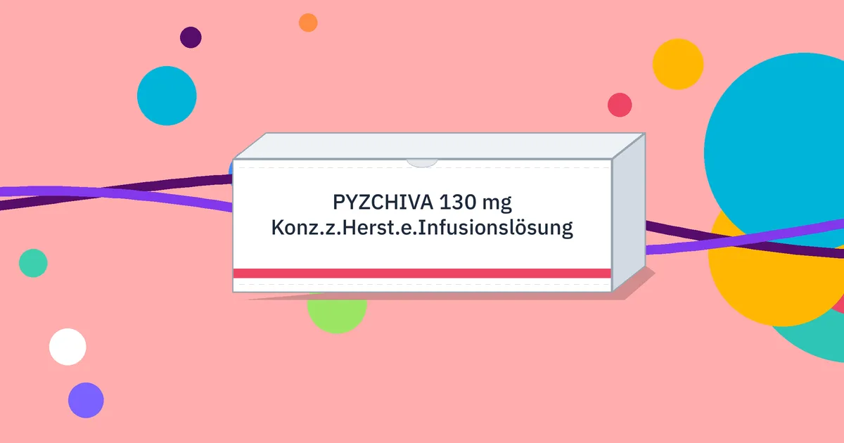 Symbolbild: Packung mit der Aufschrift PYZCHIVA 130 mg Konz.z.Herst.e.Infusionslösung (PZN 19759779) – Verfügbarkeit und Bezug in Apotheken in Frankfurt am Main
