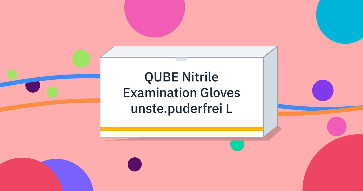 Symbolbild: Packung mit der Aufschrift QUBE Nitrile Examination Gloves unste.puderfrei L (PZN 18797080) – Verfügbarkeit und Bezug in Apotheken in Frankfurt am Main