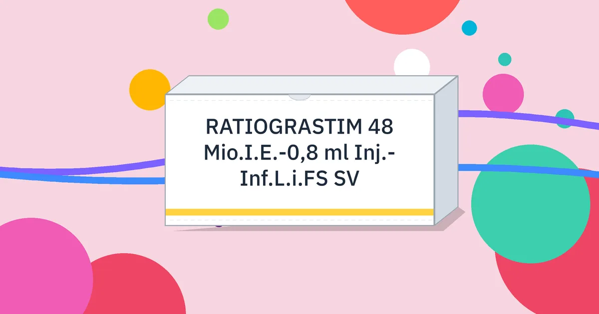 Symbolbild: Packung mit der Aufschrift RATIOGRASTIM 48 Mio.I.E.-0,8 ml Inj.-Inf.L.i.FS SV (PZN 19861207) – Verfügbarkeit und Bezug in Apotheken in Frankfurt am Main