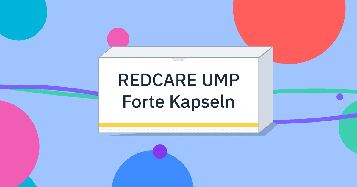 Symbolbild: Packung mit der Aufschrift REDCARE UMP Forte Kapseln (PZN 19525691) – Verfügbarkeit und Bezug in Apotheken in Frankfurt am Main