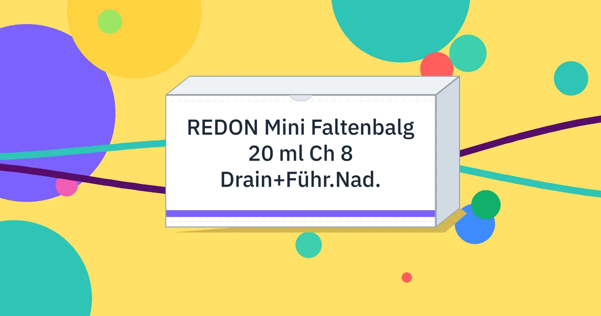 Symbolbild: Packung mit der Aufschrift REDON Mini Faltenbalg 20 ml Ch 8 Drain+Führ.Nad. (PZN 07004314) – Verfügbarkeit und Bezug in Apotheken in Frankfurt am Main