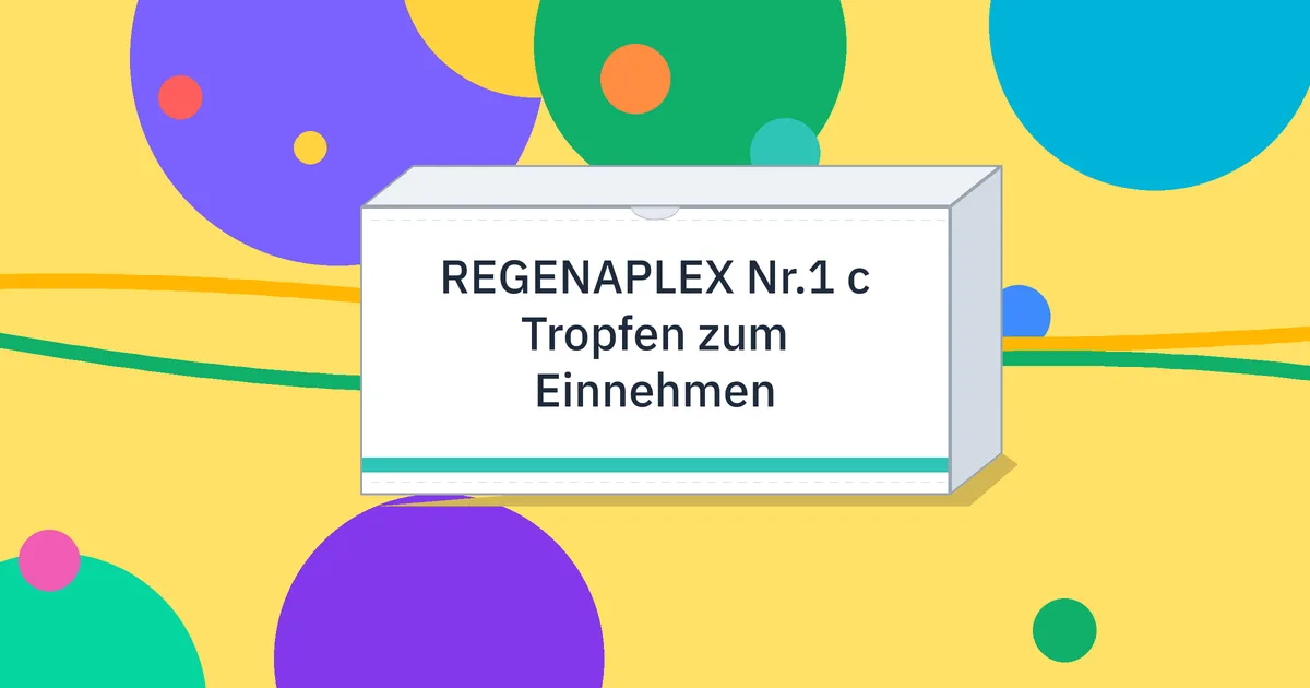 Symbolbild: Packung mit der Aufschrift REGENAPLEX Nr.1 c Tropfen zum Einnehmen (PZN 06631569) – Verfügbarkeit und Bezug in Apotheken in Frankfurt am Main